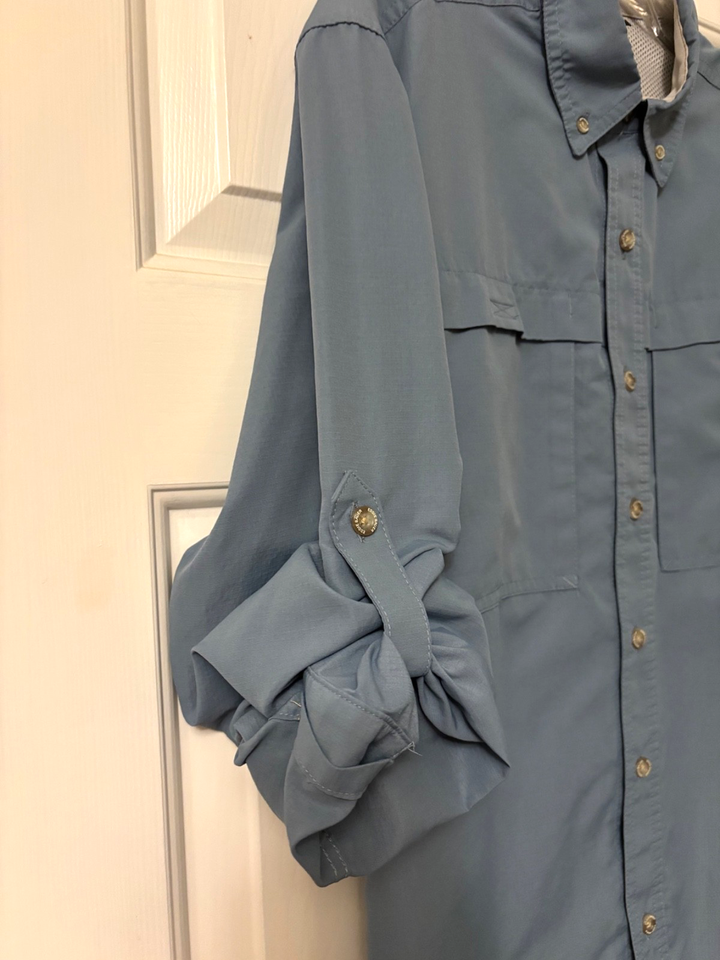 M~EDDIE BAUER~Shirt~PERFORMANCE~Blue~Button~VENTED~Roll Tab~l/s~MINT ...