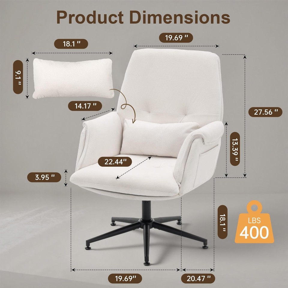 Fabric Home Office Chair, High Back Desk Chairs No Wheels, Cross-Legged ...