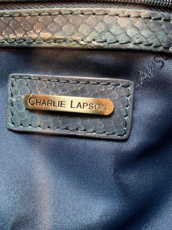 CHARLIE LAPSON ALIGATOR Suede Blue PATTERN MUTIPLE COMPARMENTS HANDBAG ...
