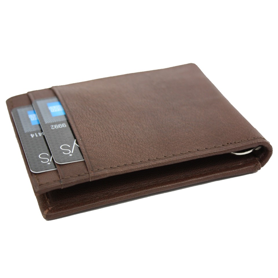 Men's Lambskin Leather Spring Money Clip Compact Bifold Front Pocket ...