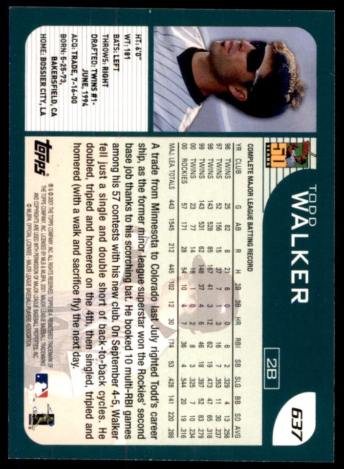 2001 TOPPS #637 TODD WALKER COLORADO ROCKIES | eBay