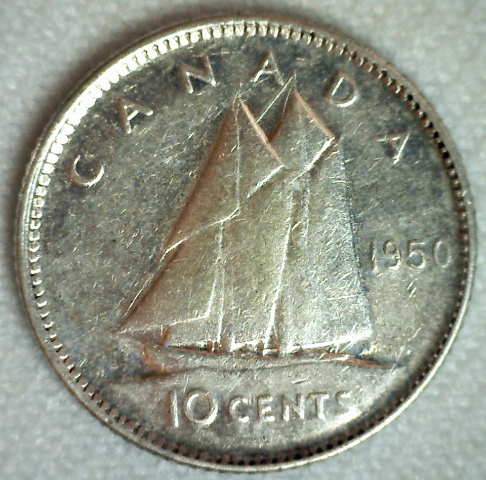 1950 Canada Silver Ten Cents Coin Almost Uncirculated 10c Canadian ...