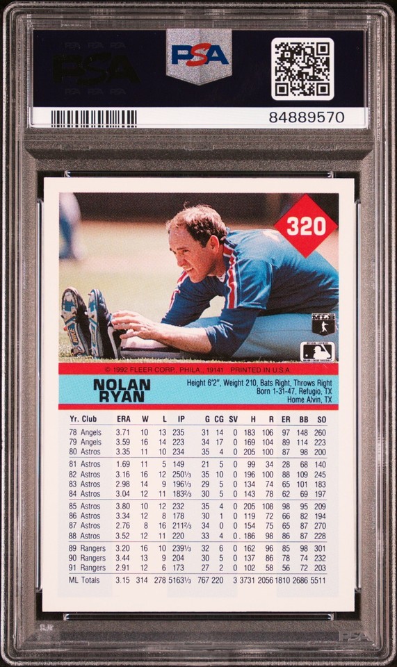 Nolan Ryan MLB Texas Rangers 1992 Fleer #320 PSA 9 MINT The Ryan ...