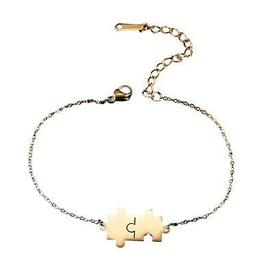 Jigsaw Puzzle Piece Charm Bracelet Gold Stainless Steel Autism ...