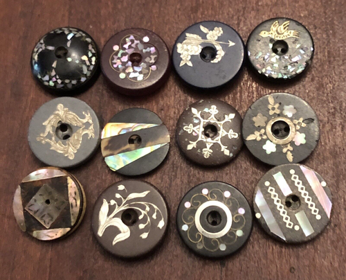 12 Victorian Antique Small Composition Horn Pearl Metal Inlay Whistle ...