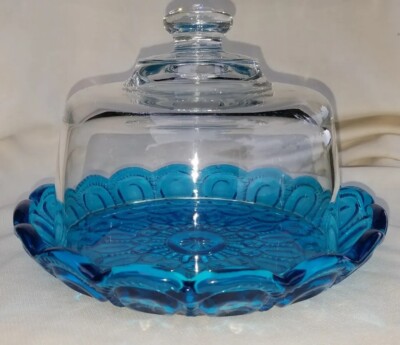 VTG HTF MOON & STAR COLONIAL BLUE CHEESE DISH L E SMITH EXC COND ...