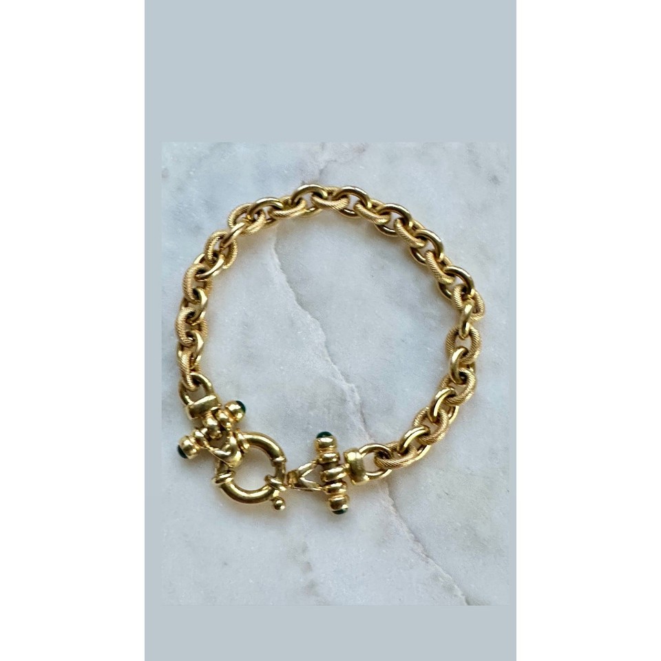 Italian 14k Gold fancy Llnk 1/2 textured with emerald accents end caps ...