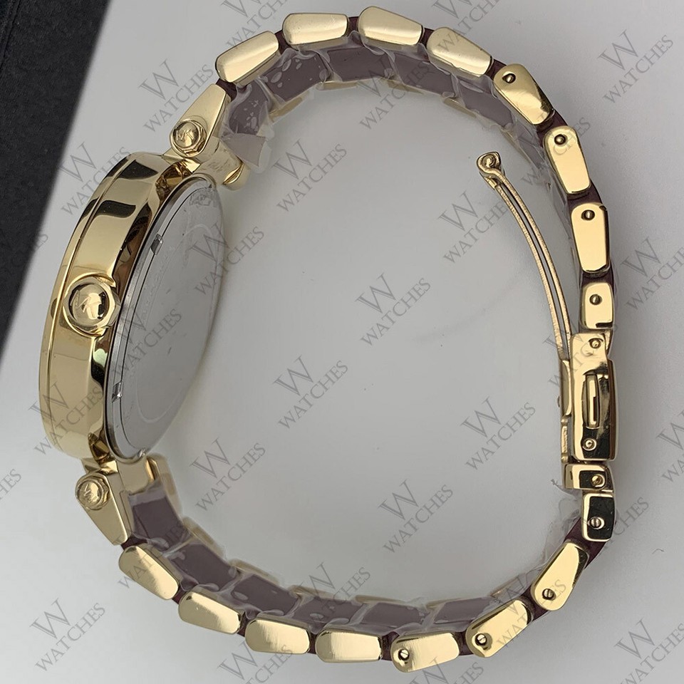 New Michael Kors MK6427 39mm Parker Red Chronograph and Gold Women's ...