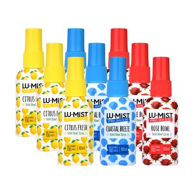 9 x Lu-Mist Toilet Spray - Rose, Lemon, Coastal - 3 of each - 9x60ml ...