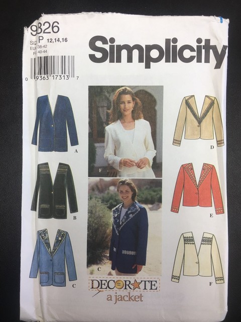 Simplicity Misses Decorated Jacket Sizes 12-16 Uncut Pattern 9826 for ...