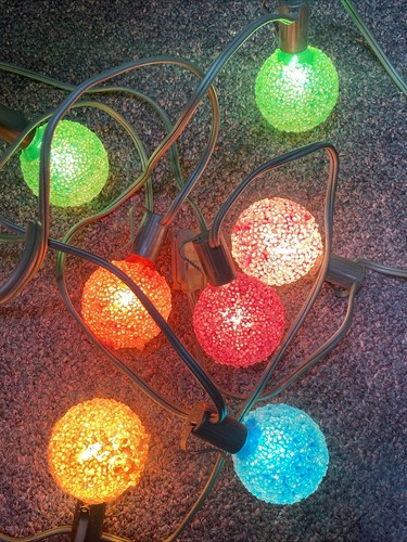 10 Vintage GE Ice Frosted Sugar Snowball Christmas Round Light Bulbs C7 ...