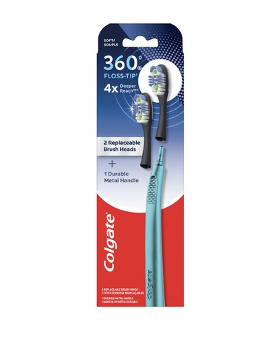 Colgate 360 Floss Tip 1 Durable Metal Handle 2 Replacement Brush Heads ...