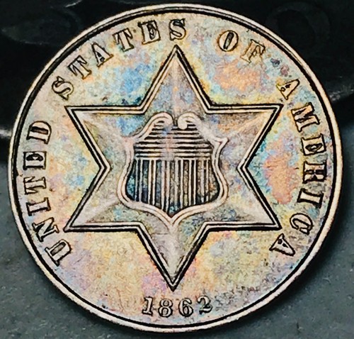 1862 Three Cent Silver Piece Trime 3c Type 3 CIVIL WAR DATE UNC US Coin ...