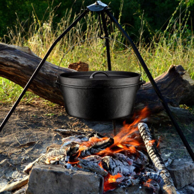 6L Camping Stew Pot Cast Iron Pre-Seasoned Dutch Oven Open Fire Stock ...