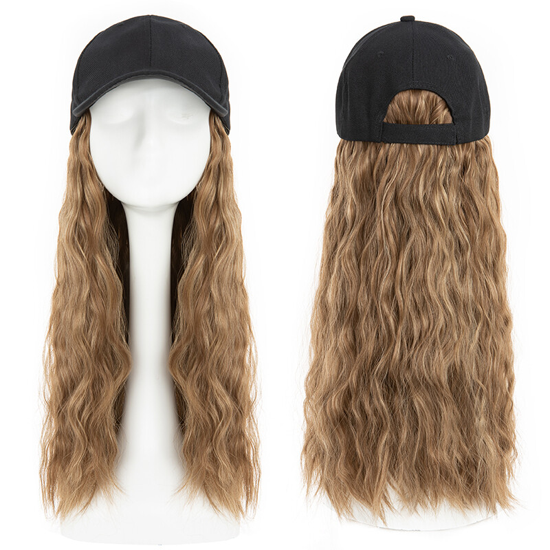 100% Natural Baseball Hat Cap Hair Extensions Real as Human Long Curly ...