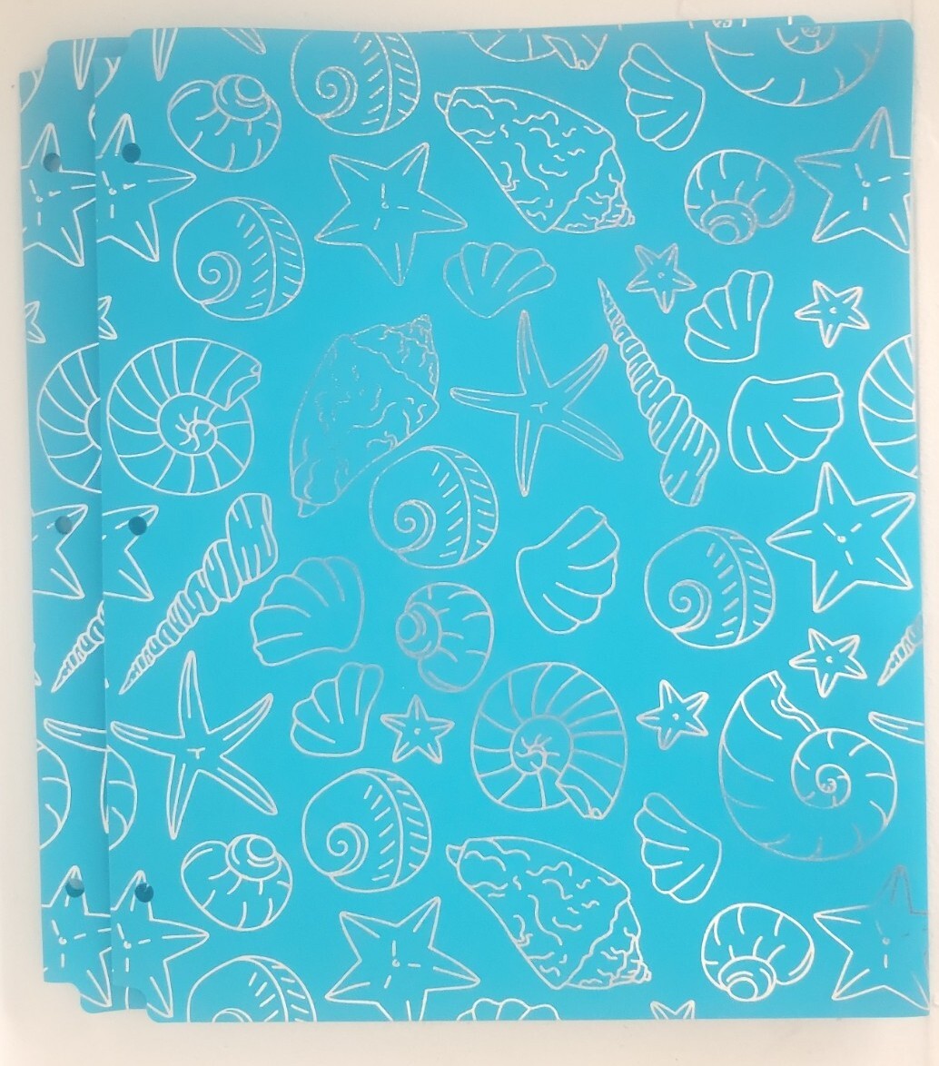 Sea Shells Ploy Folders with Pockets Three Hole Punch Blue pack of 10 ...