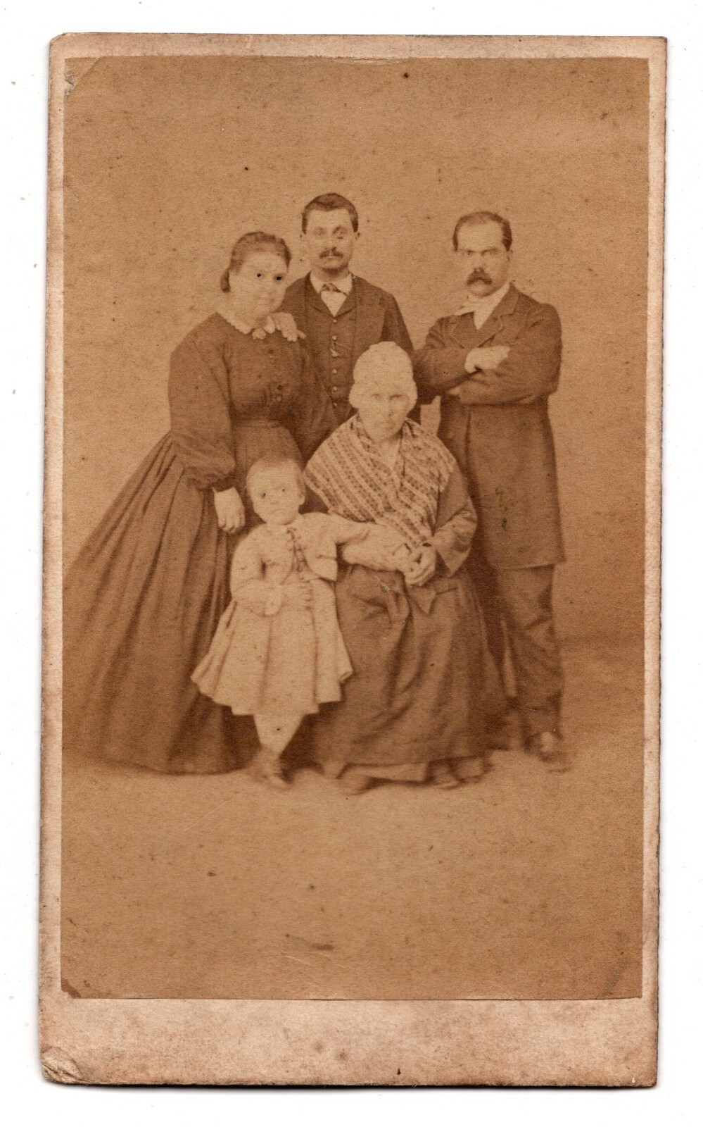 ANTIQUE CDV C. 1860s A. LEROUX FAMILY OF FIVE THREE GENERATIONS ...