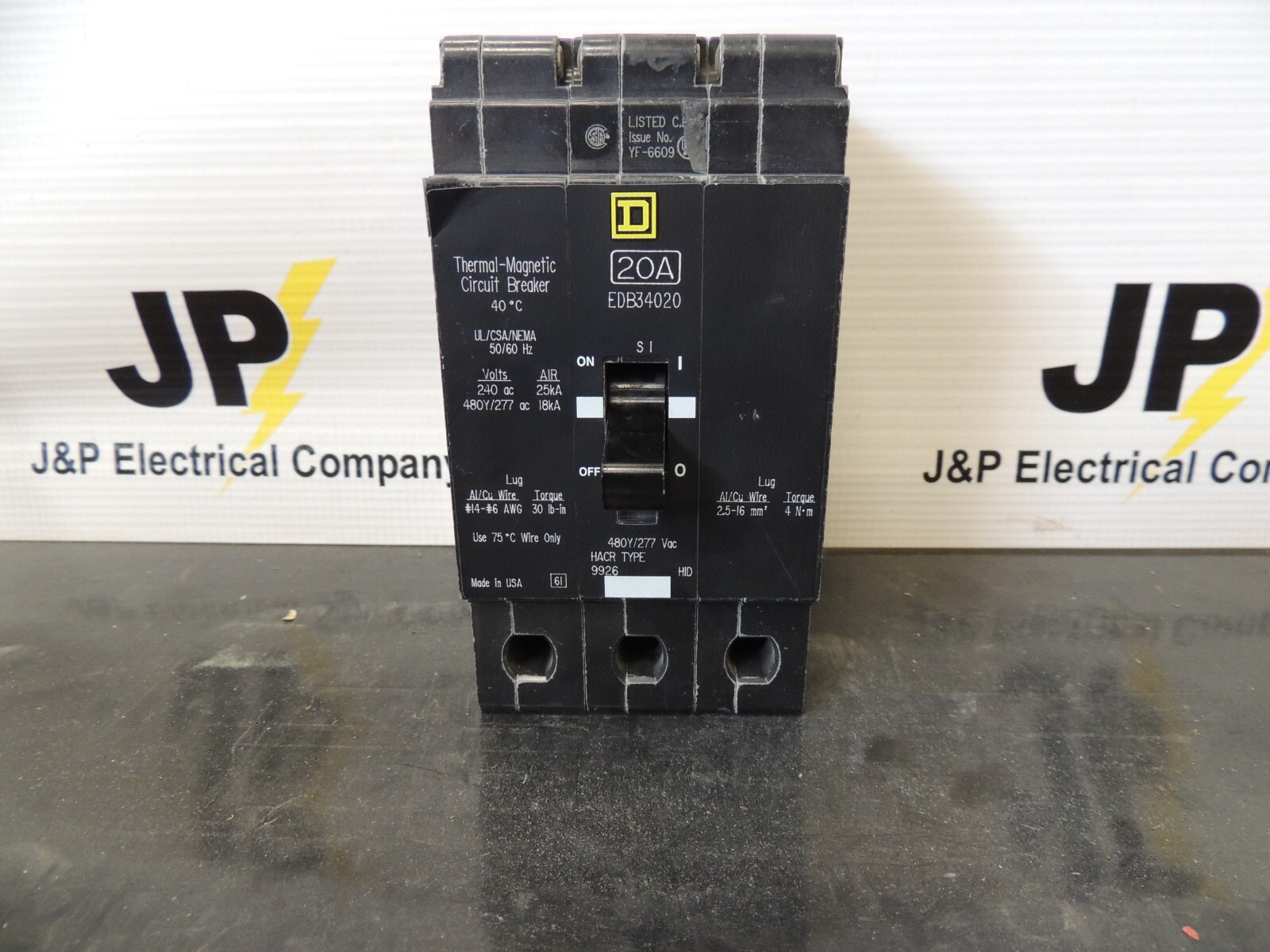 Square D EDB34020 Circuit Breaker, 20 Amp, 480 Volt, 3 Pole - USED | eBay