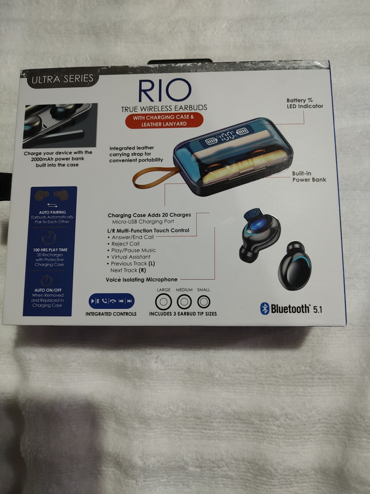 Carlos Santana RIO Wireless Earbuds W/Charging Case/ 2000mAh Power Bank ...