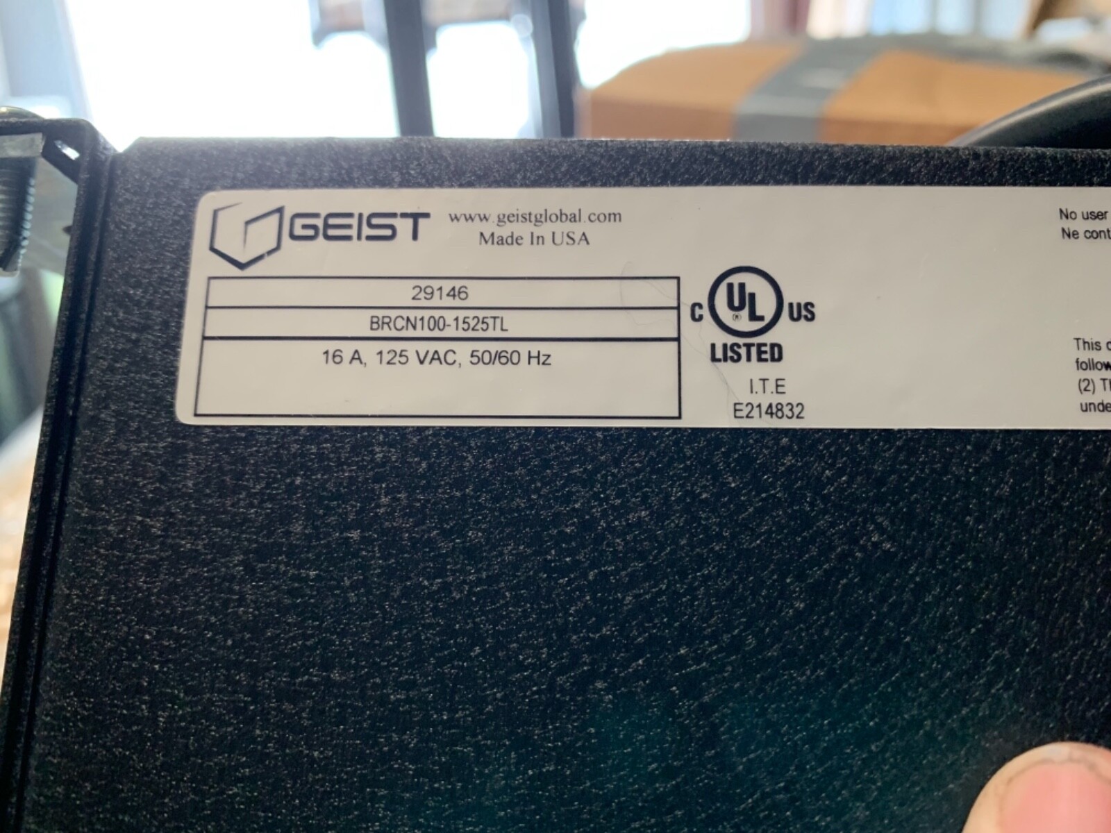 Geist Non-Surge BRCN100-1525TL Power Strip Unit 120VAC 16A W /Power ...