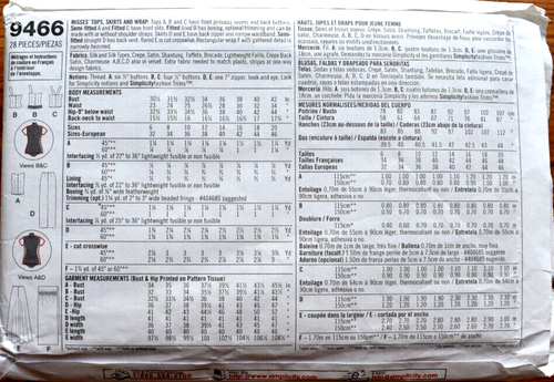 Simplicity Pattern 9466 Misses' Formal Tops Skirts and Wrap Sizes 14 16 ...