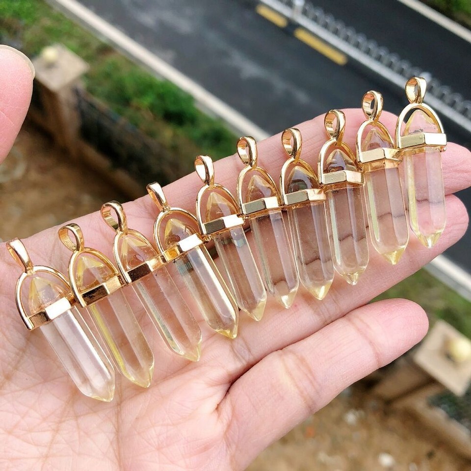 10pcs Clear Crystal Hexagon Point Pendant Chakra Reiki Healing Amulet ...