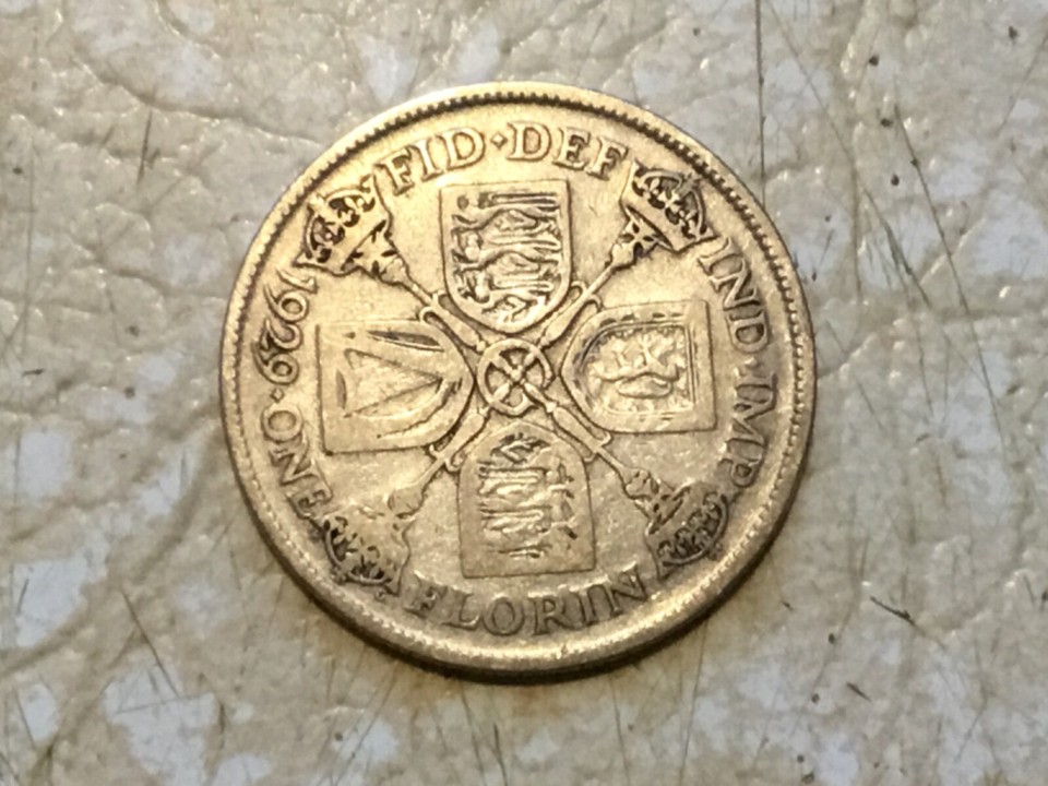 1929 Great Britain UK 1 One Florin Circulated Coin Silver coin King ...