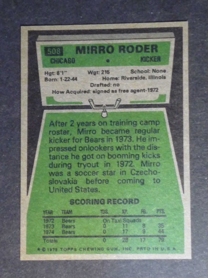 1975 Topps Mirro Roder RC #508 Bears NM/MT (001) (Inv#DR1019) | eBay