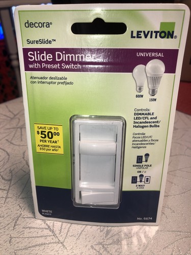 (10)Leviton White Single Pole 3-Way Universal Slide Dimmer Switch R62 ...