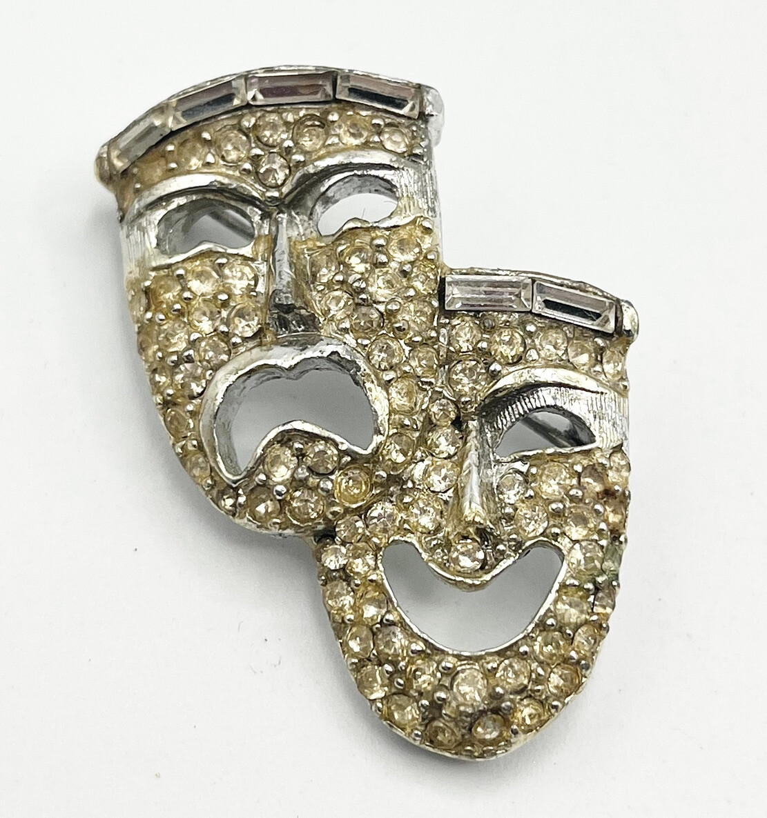 Vintage Comedy Tragedy Theater Mask Face Rhinestone P… - Gem