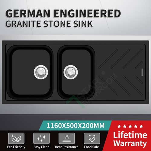 German Engineered Double Bowls Granite Stone Black Kitchen Sink Drainer ...
