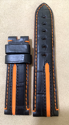 Alligator Tang Watch Strap 22mm x 20mm Black Orange 115x75 Genuine Made ...