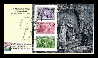US COVER COLUMBUS ROYAL FAVOR RESTORED SOUVENIR SHEET FIRST DAY ISSUE ...
