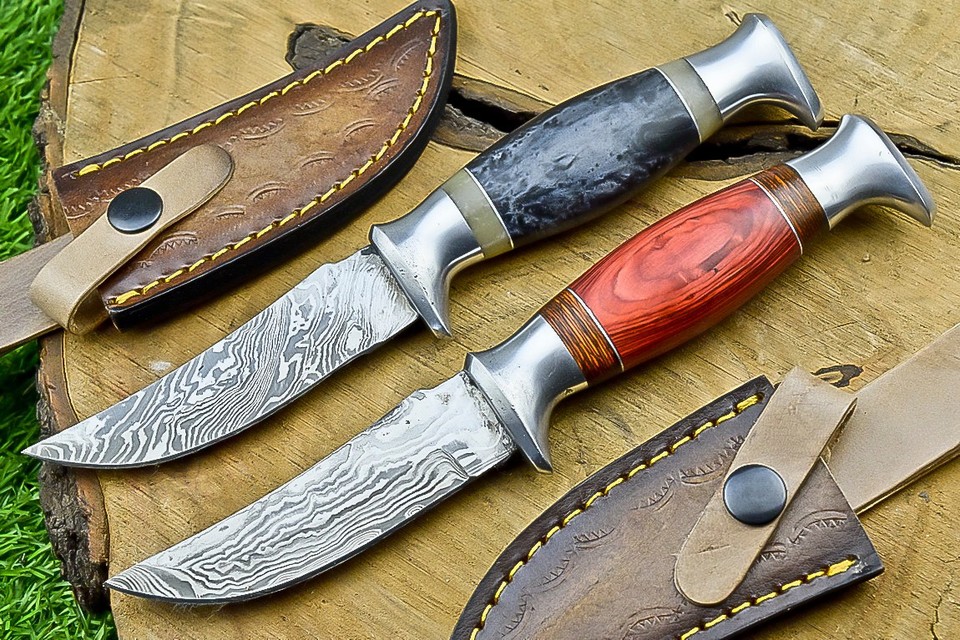 2 PCS Handmade Damascus Hunting Knives – Skinning & Camping Knife Set ...
