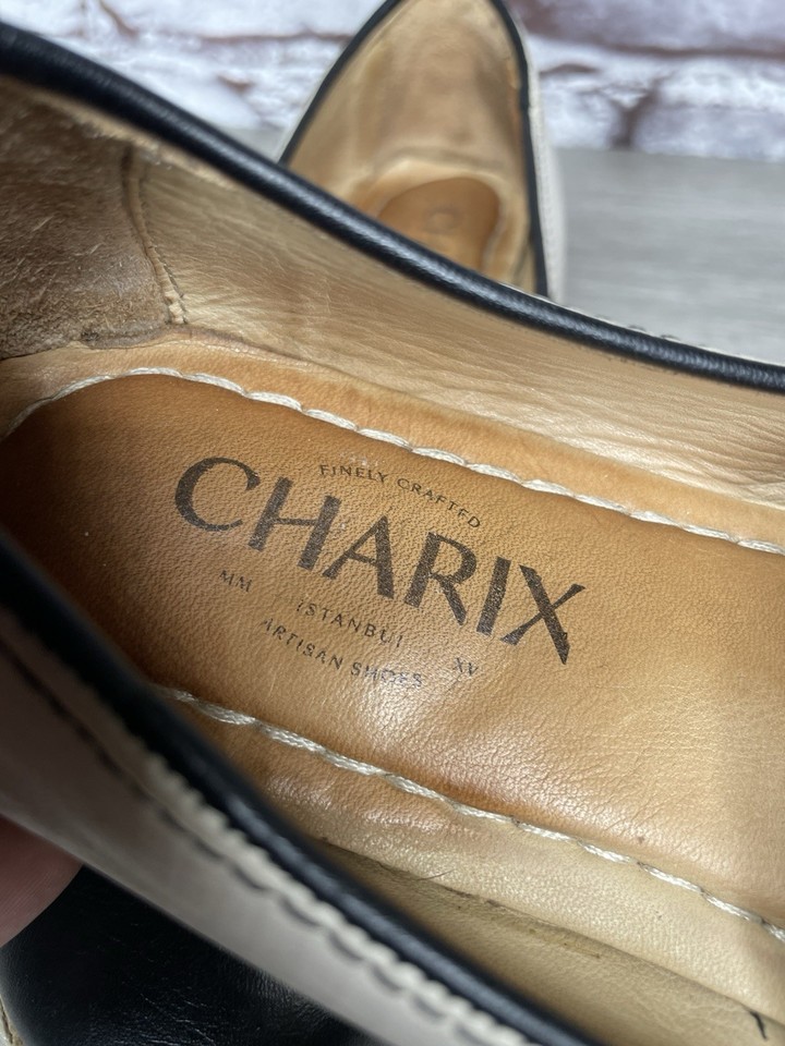 Charix Black Leather Ivory Classic Slip On Loafers Flats Shoes Women ...