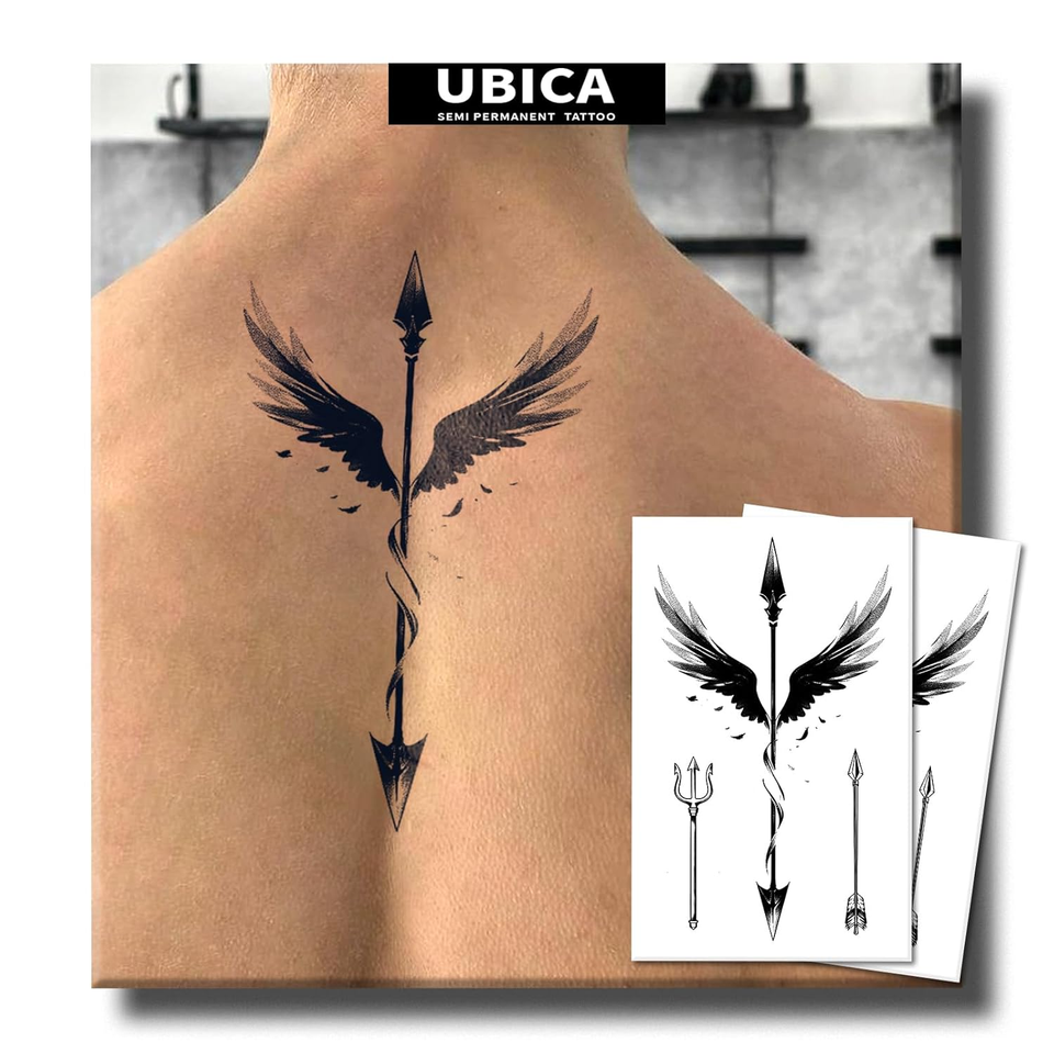 2 Sheets Long Lasting Angel Wing Temporary Fake Tattoos for Men Back ...