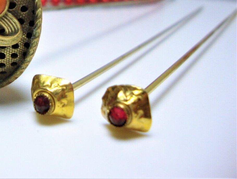 Vintage HAT PINS & HOLDER - Nouveau Hat Pins (4) - Hand Painted Hat Pin ...