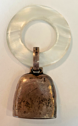 Antique WEB STERLING SILVER Baby Rattle/Teething Ring w Mother of Pearl ...