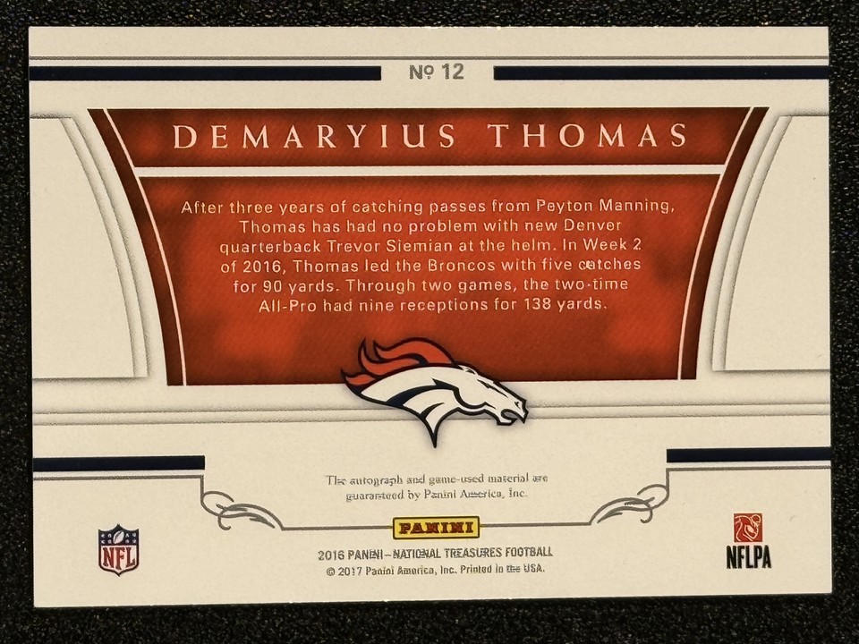 2016 National Treasures #12 Demaryius Thomas #/25 SP Auto GAME WORN ...