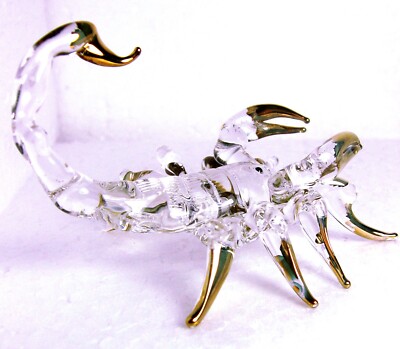 Clear glass SCORPION figurine hand blown art glass 2.25 inch Gold Trim ...