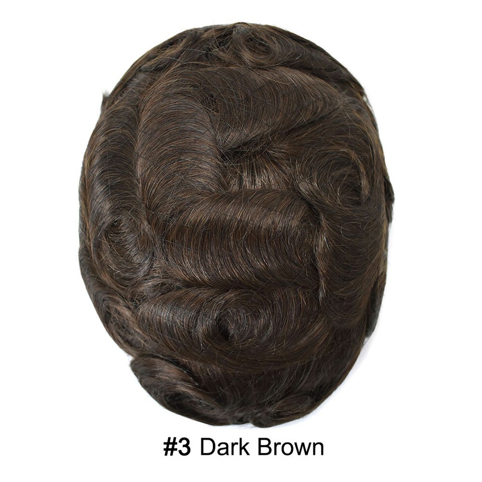 Mens Toupee Hair Replacement Hairpiece Full Poly Injected PU Human Hair ...
