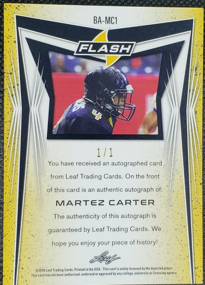 MARTEZ CARTER 2018 Leaf Flash Gold Disco Refractor Rookie RC AUTO 1/1 ...