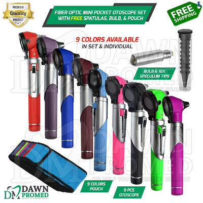 Fiber Optic Mini Pocket Otoscope Set LED Ear Scope Medical Diagnostic ...