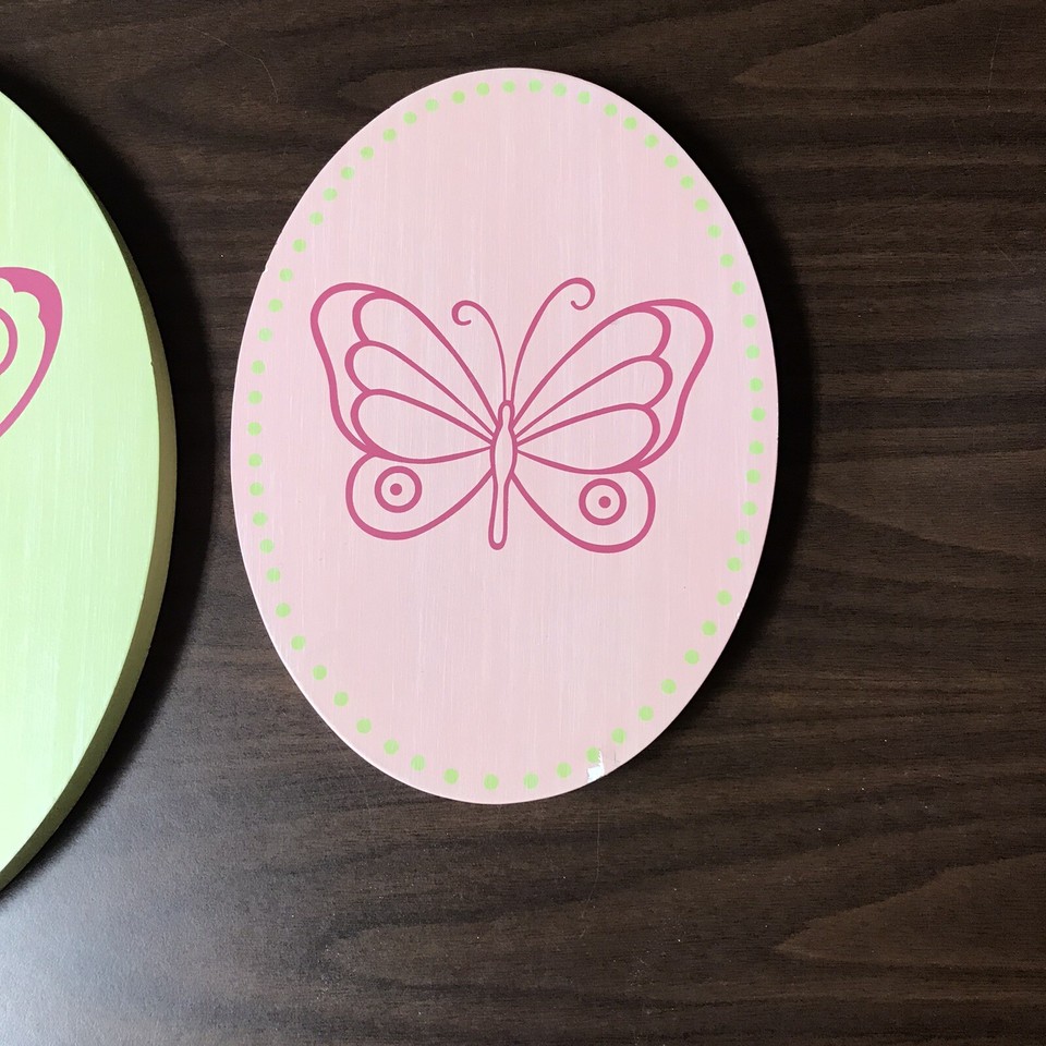 Pottery Barn Kids Butterfly Wood Plaques Set Wall Decor 3-pc Pink | eBay