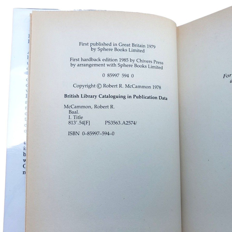 Robert R. McCammon. BAAL. Firecrest/Chivers, 1985. 1st HC/DJ. Very ...