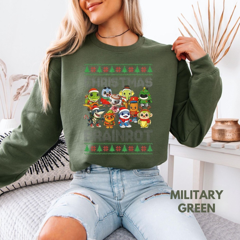 Italian Brainrot Christmas Meme Sweatshirt Funny Character Chart ...