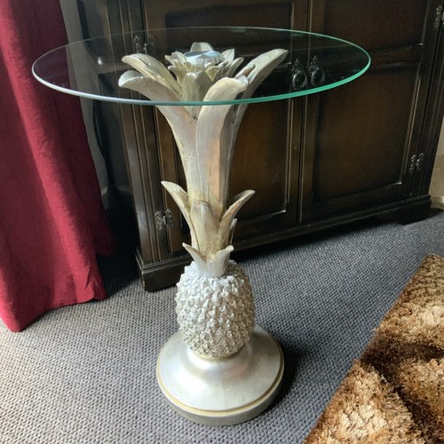 QUIRKY BOHO ANTIQUE SILVER RESIN AND GLASS PINEAPPLE SIDE TABLE 25” TALL | eBay