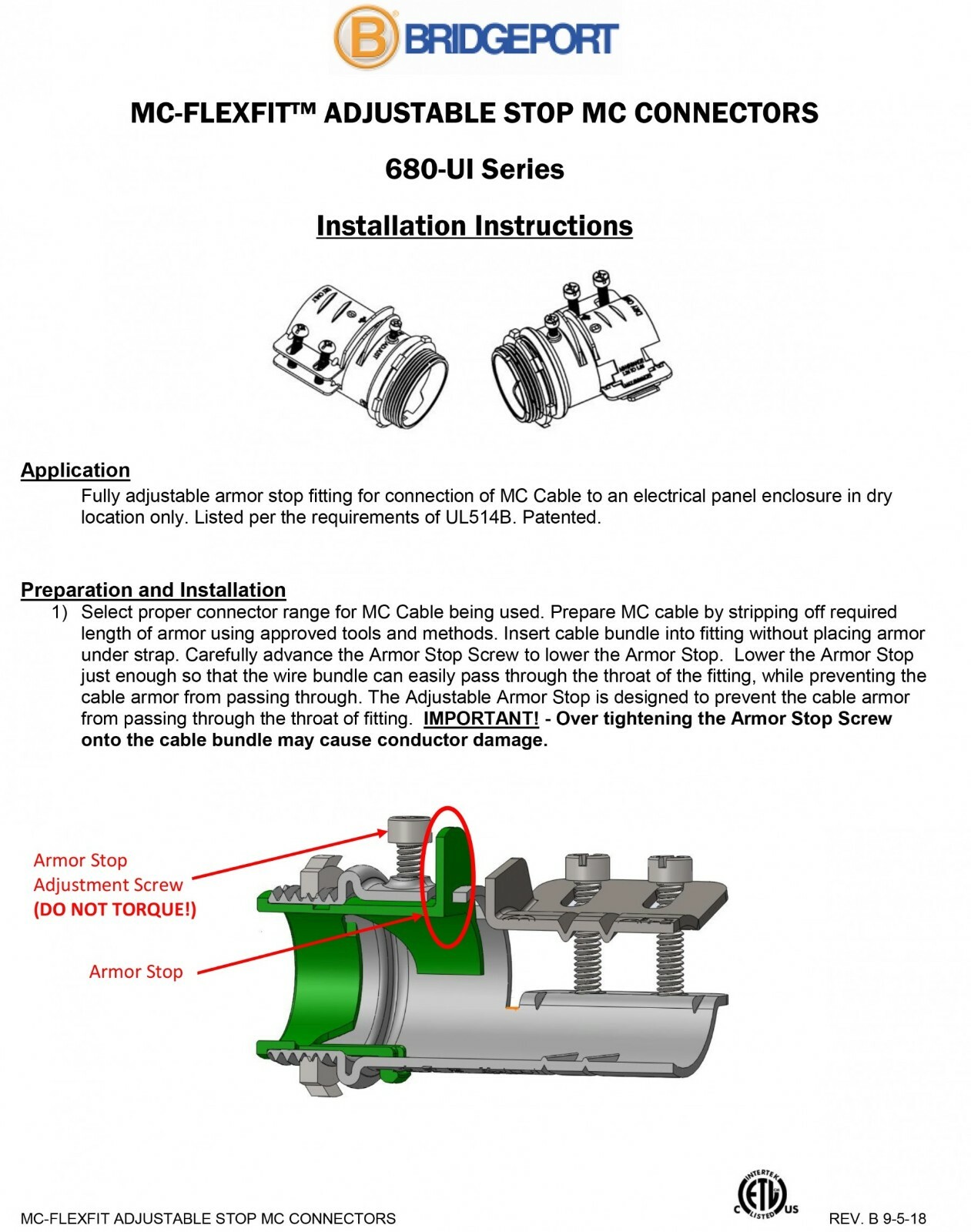 Bridgeport BPT FITTINGS 683-UI 1" MC-FLEXFIT .78" TO 1.12 Adjust ...