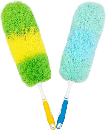 2 Pack 20-inch Microfiber Dusting Dusters with Non-Slip Green, Blue ...