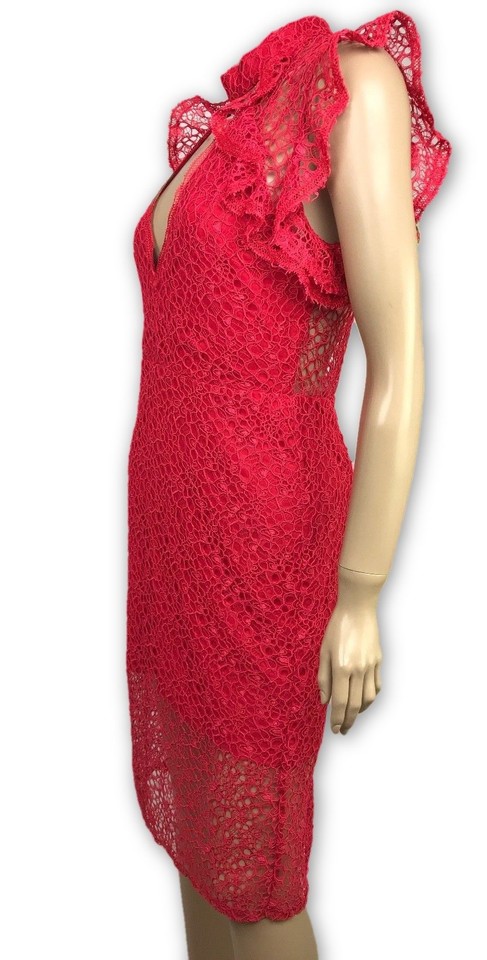 Alexis 'Halley' Dress Red Lace Ruffled Cap Sleeve Sz S V-Neckline w ...